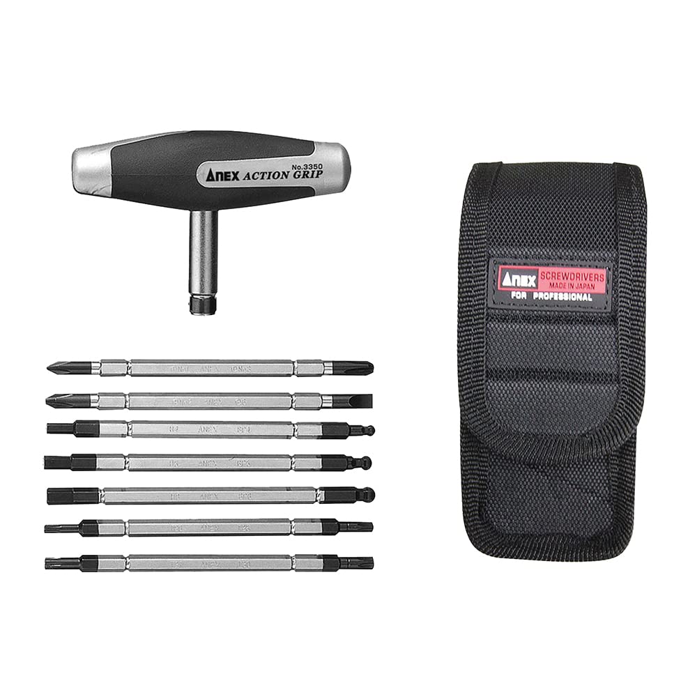 Anex No. 3350 Interchangeable Grip Screwdriver 7 Bit Set with Storage