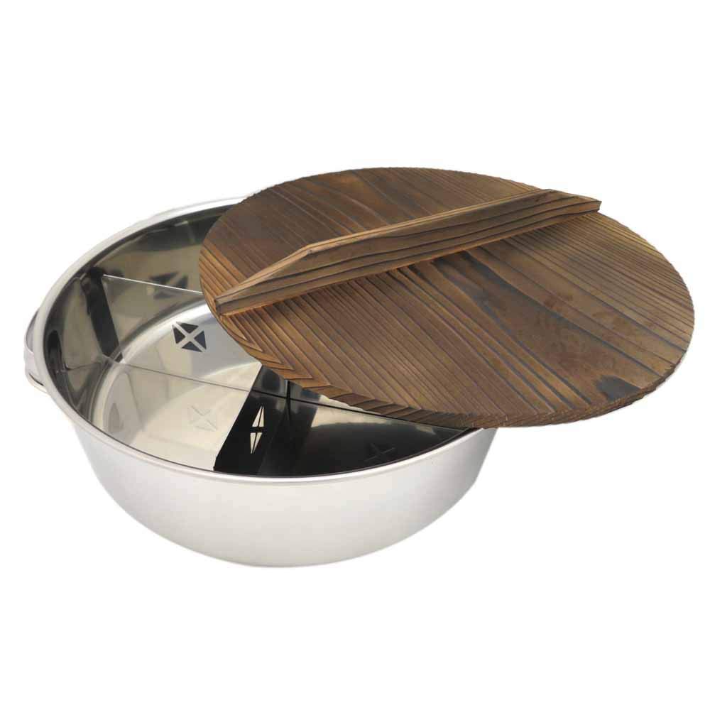 Endo Shoji Polished 330mm Stainless Steel Oden Pot with Wooden Lid