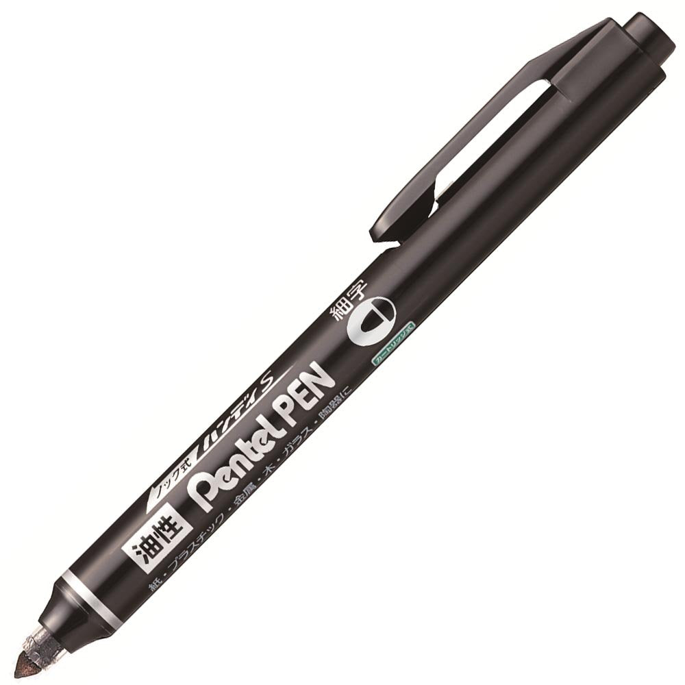 Pentel Fine Point Black Permanent Marker Knock Type Handy S Pack of 10