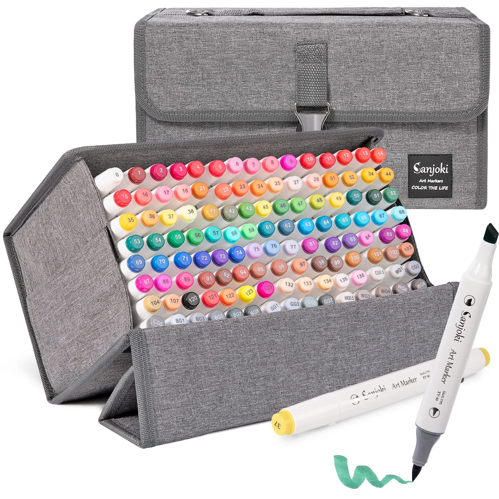 Sanjoki 120 Pcs Marker Pens Set Soft Brush Tip 119 Colors with Case