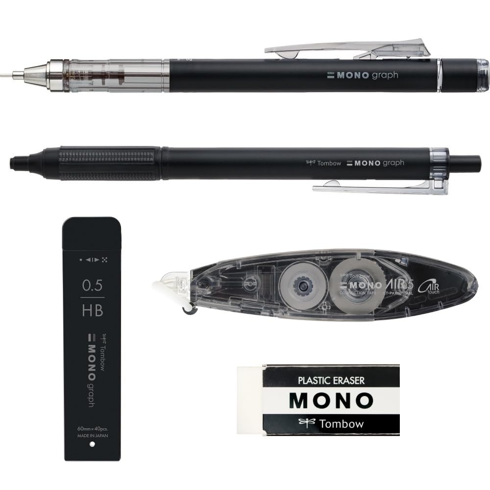Tombow Mono Grayscale Stationery Set - Mechanical Pencil Lead Eraser P