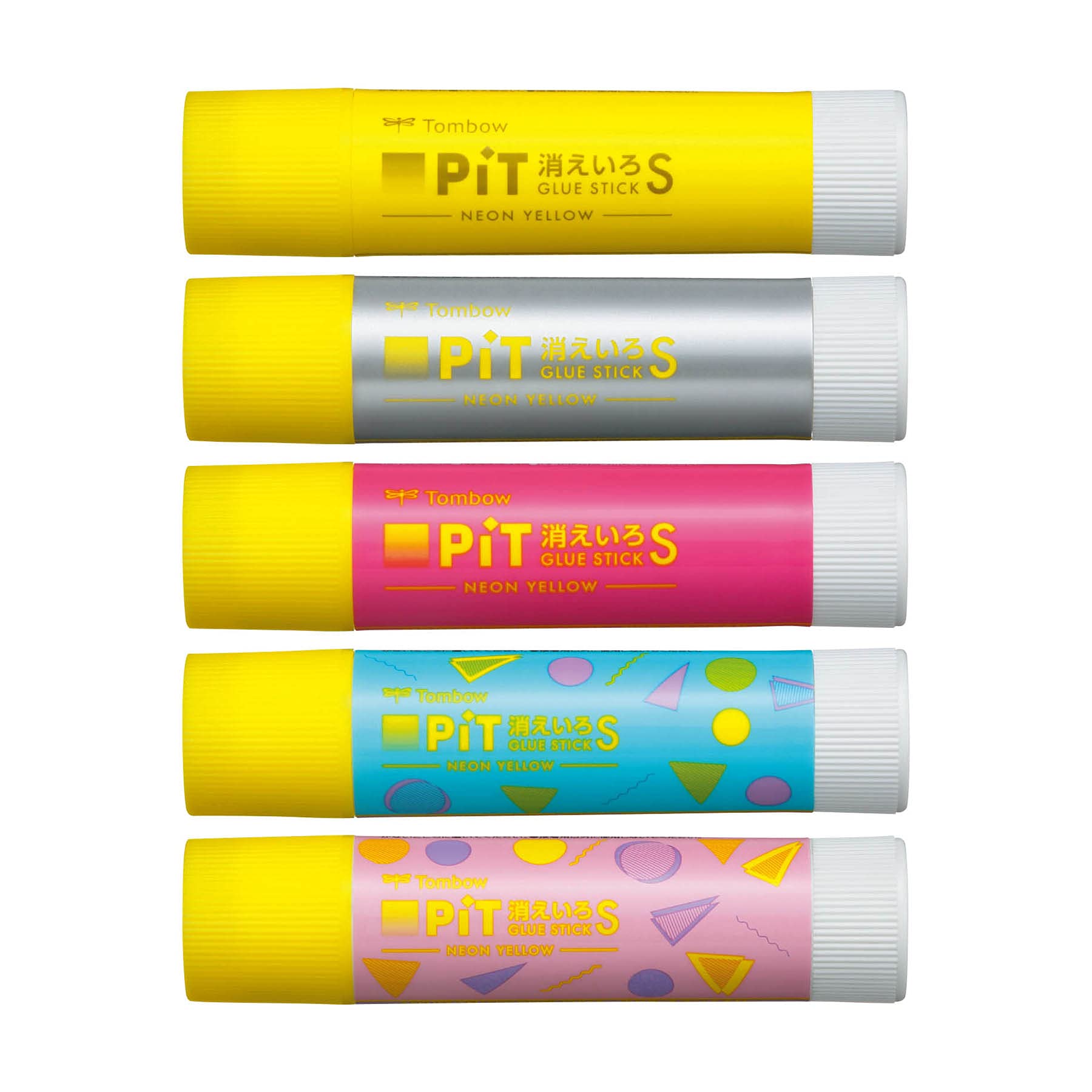 Tombow Neon Yellow Pencil Glue Stick Disappearing Color Assorted 5-Pac