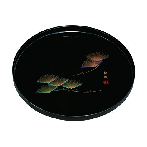 Yamaya Lacquerware Shop 27cm Black Round Tray Nishikimatsu Finish
