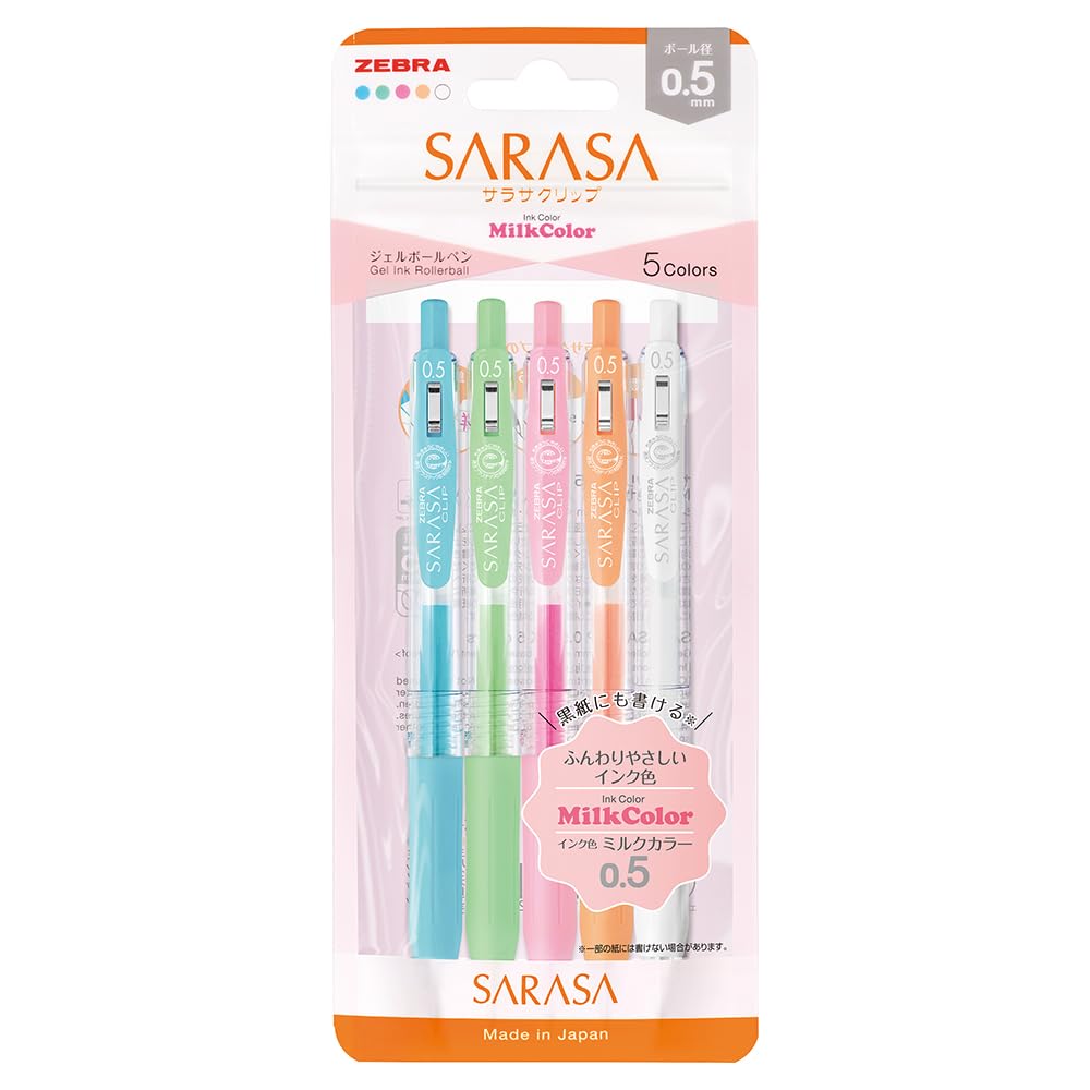 Zebra Sarasa Clip Gel Ballpoint Pen Set 0.5mm Milk Colors 5 Pack
