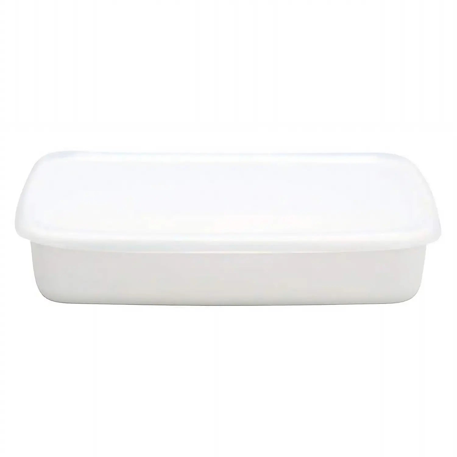 Noda Horo White Enamel Rectangle Shallow Food Containers - Medium Prio