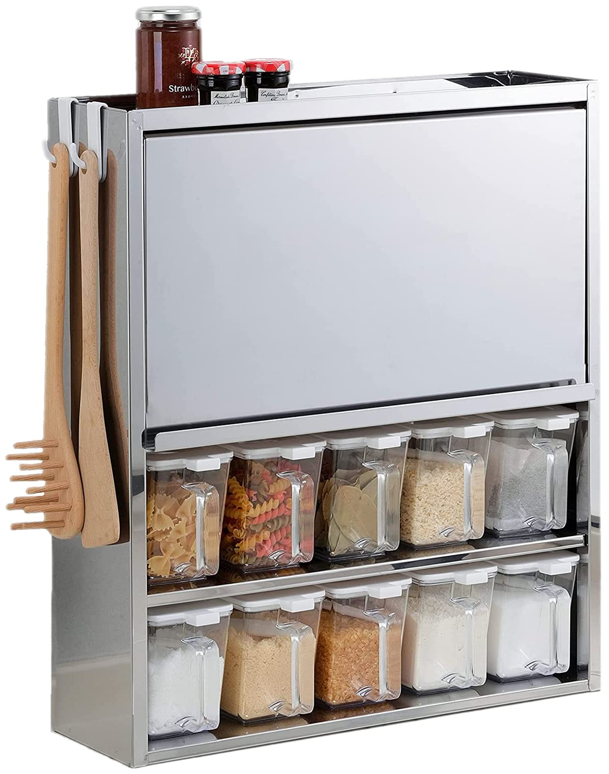 Otake Sangyo Japan Spice Rack - 10 Pot Stainless Steel Seasoning Organ